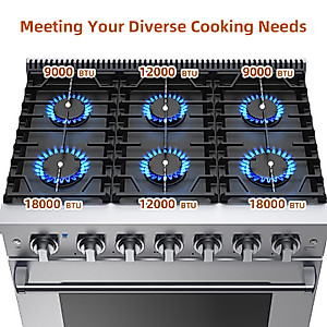 GarveeTech 36” Freestanding Gas Range Stove with 6 Sealed Gas Burner & 6.0 Cu.Ft Electric Convection Oven, Stainless Steel Dual Fuel Range, Slide-In Gas Range Combo for Home and Commercial Use