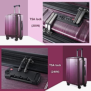 TydeCkare Luggage Set 3 Piece 21/24/28, 21" carry on with Front Pocket & 24/28" with Expandable, ABS+PC Suitcase with 4 Silent Wheels, TSA, YKK, Rose Red