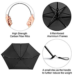 G4Free Travel Umbrella Compact Ultralight Carbon Fiber Super Slim Small Mini UV Sun Umbrellas - Weighs Only 4 oz
