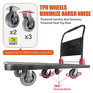 Platform Truck Cart, Foldable Push Cart Dolly w/Five 360° Swivel 6'' Wheels, 1600LBS Capacity Heavy Duty Moving Platform Trucks Hand Cart for Groceries, Garage, Warehouse (43" L x25 W)