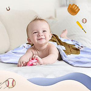 Homegician Baby Cotton Swaddle Blanket, Baseball Design, 40x50 Inch, Includes Props, Marker, and Birth Announcement Cards, Unisex