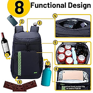 MIER Cooler Backpack Insulated Large Soft Coolers Bag, 30 Can Leakproof Ice Chest Lunch Backpacks for Men and Women for Beach Work Travel Picnic, Black