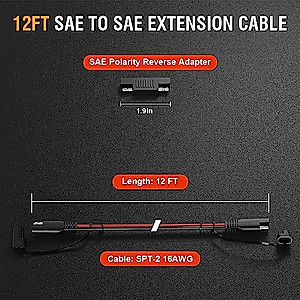 12FT SAE to SAE Extension Cable, SAE Connector Cable Quick Disconnect Connector 16AWG, for Automotive, Solar Panel Panel SAE Plug(12FT(16AWG))