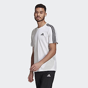 adidas Men's Essentials 3-stripes Tee, White/Black, Small