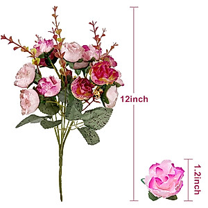 TURNMEON 63 Heads Rose Artificial Flowers Bouquet 3 Bundles Fake Flowers for Cemetery Summer Decorations Silk Flowers Fake Rose Home Decor Wedding Bouquet Faux Flower Spring Decor(Rose Red)