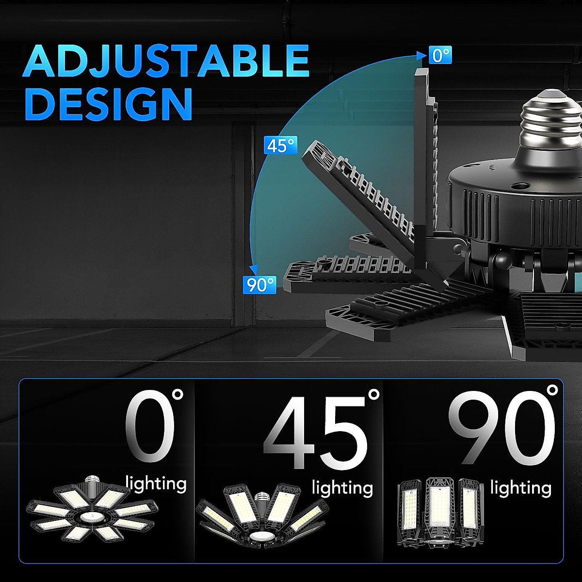 ISKYDRAW LED Garage Light - 2PACK 240W 24000LM Garage Light with 8+1 Adjustable Panel 6500k Garage Light Ceiling LED, Screw in E26/E27 Sockets for Garage, Warehouse, Shop, Basement, Storage Room