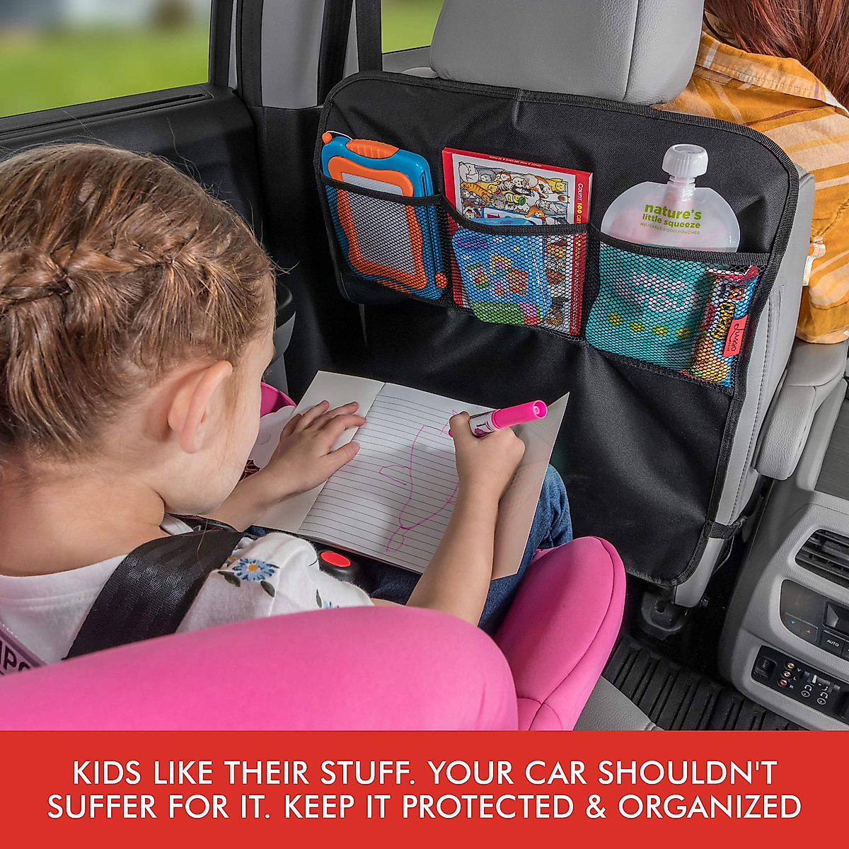 Lusso Gear Two Pack of Car Seat Protector (Black) + Two Pack of Heavy Duty Kick Mats (Black), Waterproof, Protects Fabric or Leather Seats, Premium Oxford Fabric, Travel Essentials…