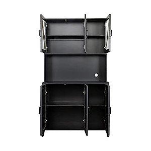 Goohome Large Freestanding Kitchen Pantry, Buffet Sideboard Wardrobe& Kitchen Glass Doors,Open Shelves and Drawer,Tall Utility Storage Cabinet for Living Room, Black