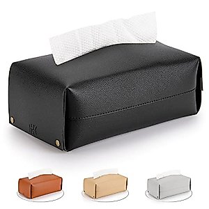HELMDY Tissue Box Cover Rectangular: Modern Decorative PU Leather Tissue Box Organizer Holder 9.84"X5.51"X3.86" for Bathroom Vanity Countertop & Night Stands & Office Desk & Car (Black)