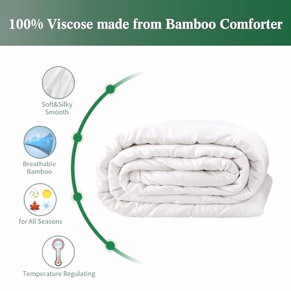 LAVANCE 100% Viscose Made from Bamboo Comforter Queen Size Lightweight Silky Down Alternative Duvet Insert All Season Soft Comforter - White, 90x90 Inches