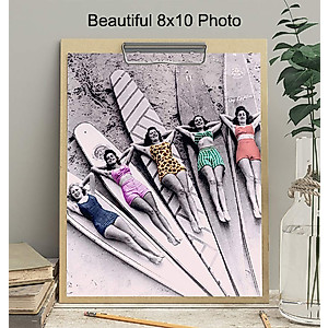 Surf Wall Decor - Vintage Retro Beach Wall Decor - Coastal Ocean Wall Art for Bathroom, Bedroom, Living Room, Beach House - Room Decor, Home Decorations or Gift for Women, Sea Lovers - 8x10 Poster