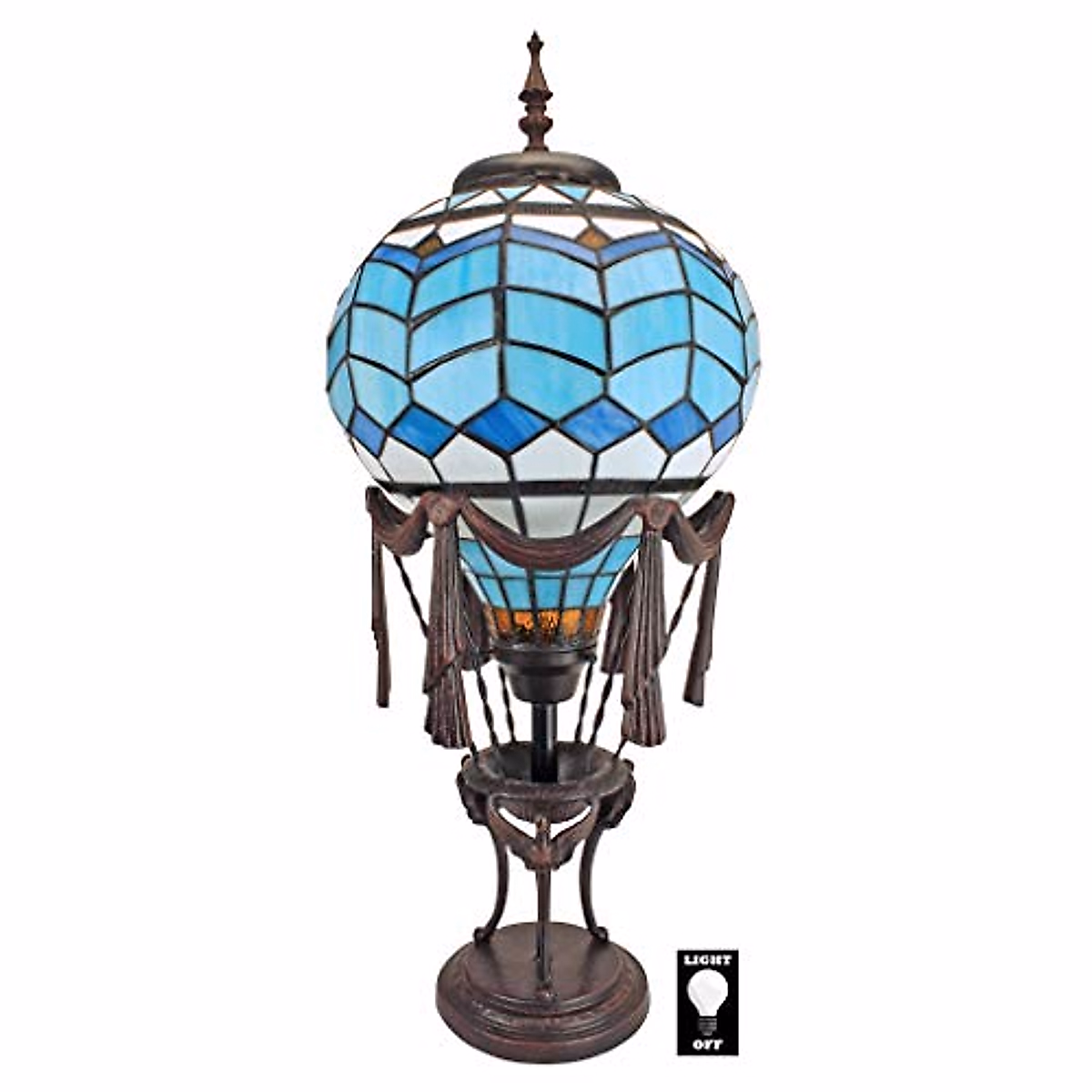 Design Toscano Le Flesselles Hot Air Balloon Illuminated Stained Glass Statue Table Lamp, full color 27 Inch