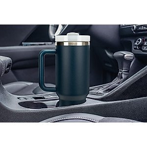 Elanze Designs 40 oz Stainless Steel, Large Water Bottle, Coffee Mug, Spill & Leak Resistant, Thermal Travel Tumbler With Handle, Lid & Straw, Navy Blue