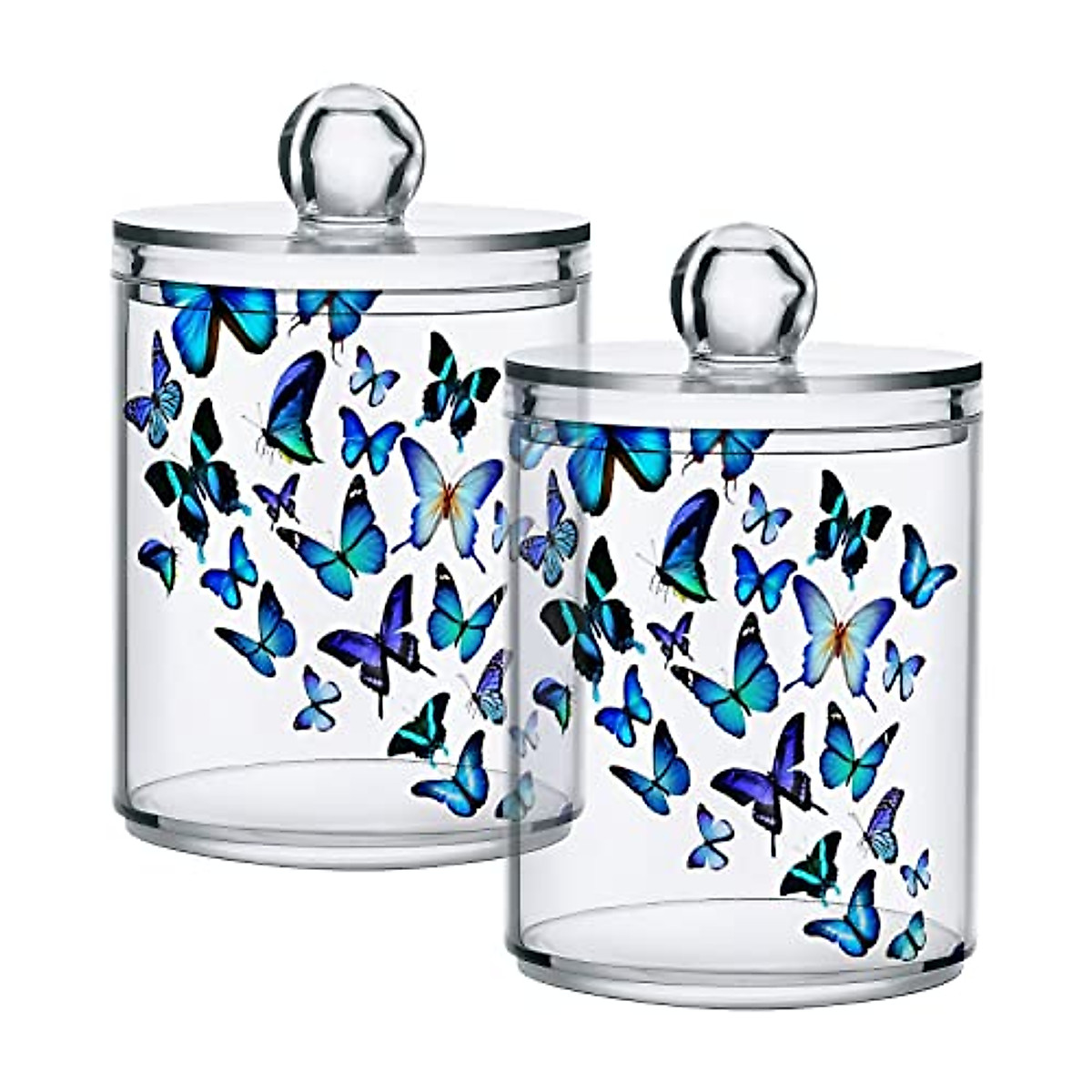 ZOEO Bathroom Canister Set of 2, Butterfly Dream Magic Blue Clear Plastic Jars Holder Dispenser Farmhouse Sugar Storage Countertop With Airtight Lids, Kitchen Theme Decor