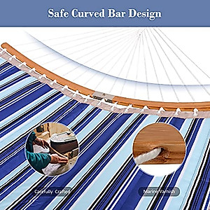 SUNCREAT Double Hammock with Stand Included, Portable Hammock with Stand and Large Pillow, Blue Stripes