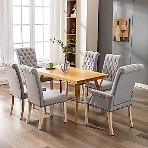 Restworld Fabric Dining Chairs Set of 2,Tufted Upholstered High Back Nailed Trim with Untique Oak Wood Legs for Kitchen Restaurant Room