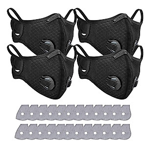 One76 4pcs Face Proective with Breathing Valve + 20pcs Activated Carbon Mat Washable Reusable Dust Face Health Mouth Protection for Women Men Adults