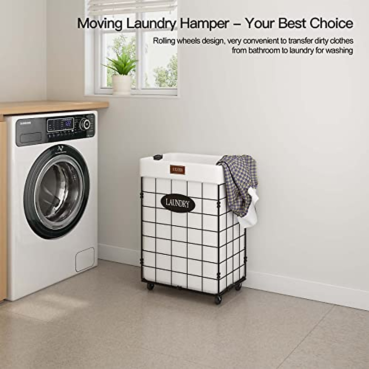 Wire laundry Basket with Wheels & Removable Liner Bag for Bedroom, Small 72L Laundry Hampers Black Rolling Baskets Dirty Clothes Hamper on Wheels Cesto de Ropa Sucia Canastos Para Ropa Sucia