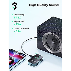 Bluetooth 5.0 AUX Adapter Transmitter Receiver 2 in 1 - SOOMFON 3.5mm Bluetooth Adapter Dual Connection, Wireless Audio Adapter for TV/Home Stereo/Car/Headphones/Speakers/PC