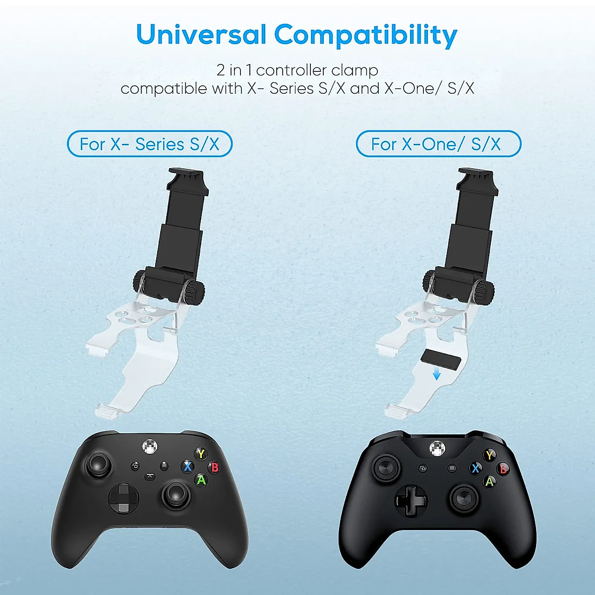 MENEEA Clip Mount for X-Series S/X, for Xbox One/S/X, Controller Phone Foldable Clamp Holder Cellphone Stand with Adjustable Bracket for X-Series S/X, for Xbox One/S/X Controller