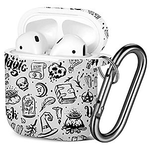 [ Compatible with AirPods 2 and 1 ] Shockproof Soft TPU Gel Case Cover with Keychain Carabiner for Apple AirPods (Witch Magic Item)