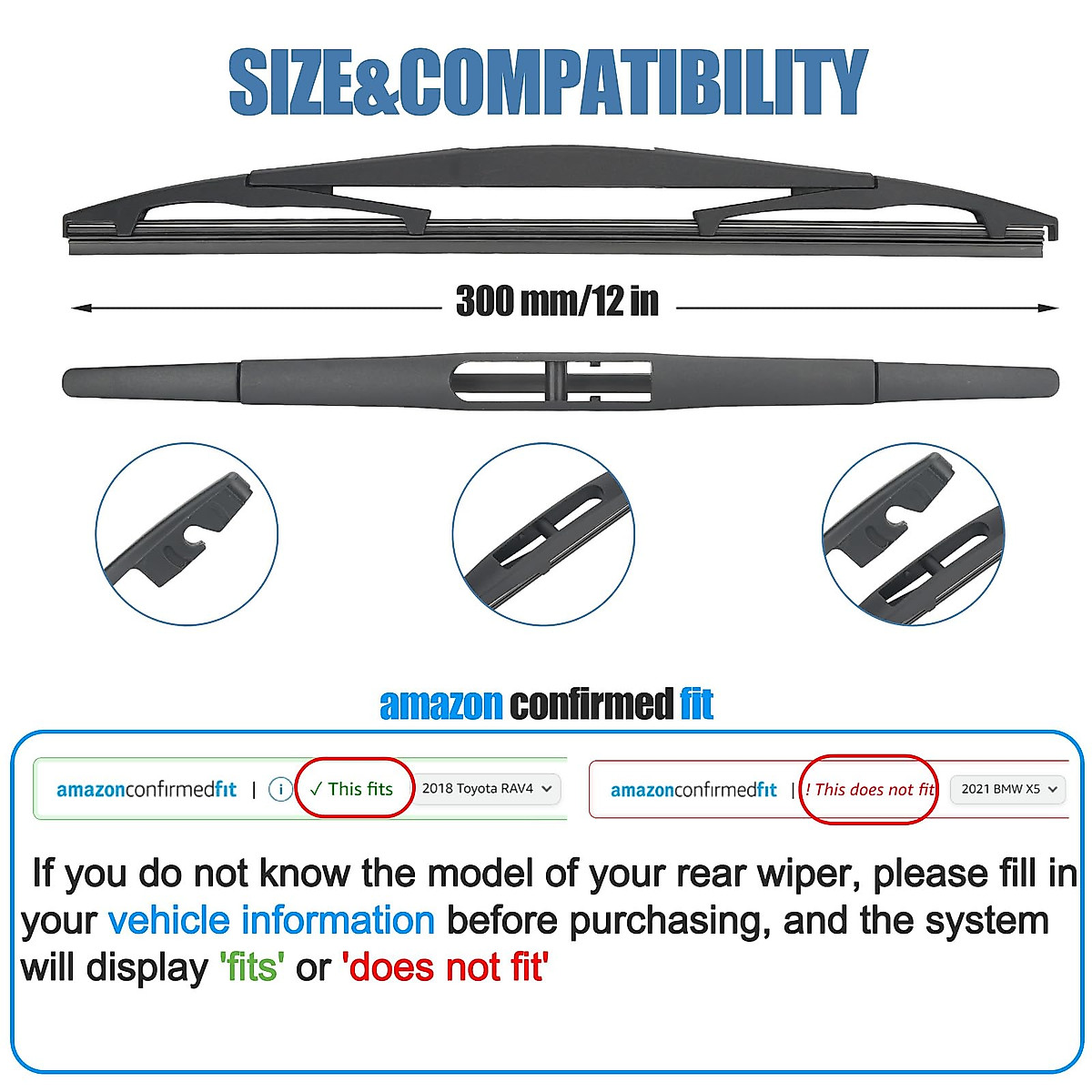 12" Rear Wiper Blade, Replacement Back Windshield Wiper Blade for Nissan Murano 23-09 Armada 23-05 Pathfinder 12-05 Versa 19-14 /Toyota Corolla 22-19/Honda CRV 22-17 BRV 21-18 Element 11-03(H306/12-B)