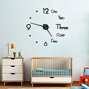 Large 3D DIY Wall Clock Frameless Modern Mirror Surface Wall Clock Decor for Living Room Bedroom Home Outdoor Office School Decorations Black