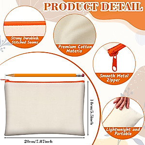 Abbylike 50 Pcs Sublimation DIY Blank Canvas Pencil Case Canvas Makeup Bags Canvas Pencil Pouch Bulk Canvas Heat Transfer Pouch Multipurpose Cosmetic Bag for Travel DIY Craft (7.87'' x 5.51'')