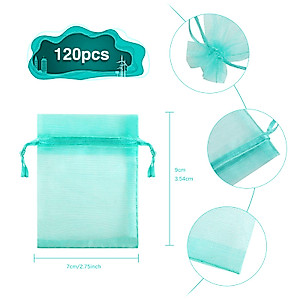 Naler 120 Pieces 2.7 x3.5 Inch Mini Sheer Drawstring Organza Bags Jewelry Sack Pouches Candy Jewelry Party Wedding Favor Gift Bags, Beige