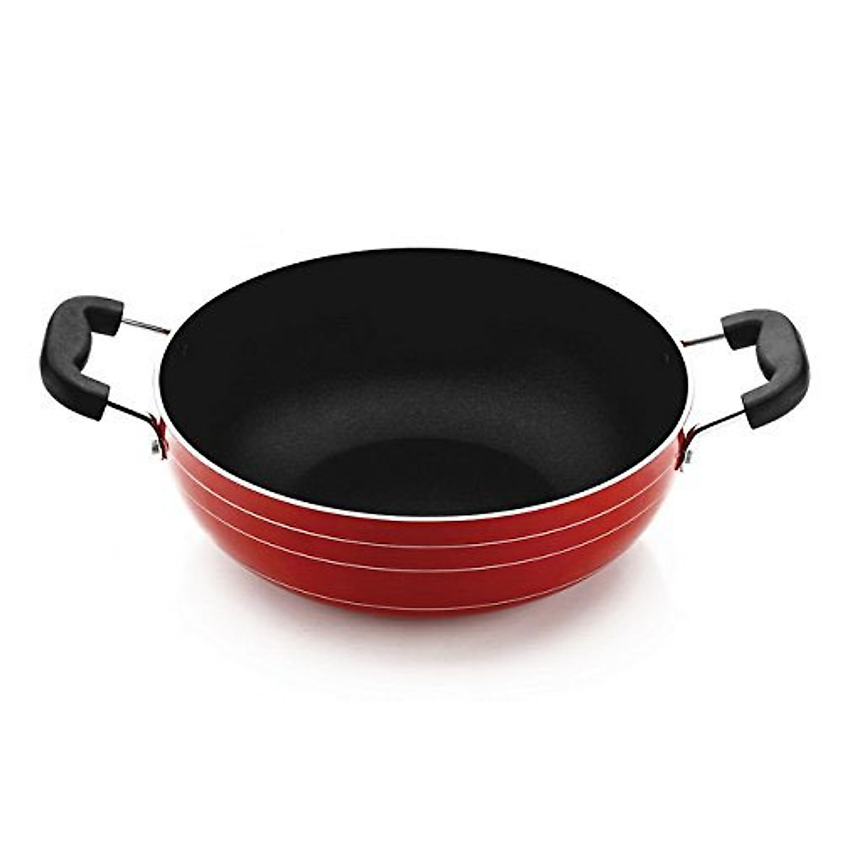 Non-Stick Coating Kadai / Fry Pan with Steel Lid 2.6 mm(Red) ,Valentine Day Gifts