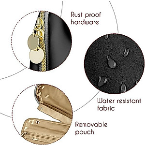 Chandelli Travel Toiletry Bag for Women with 4 Inner Pockets, Gold Accents & Hook, Waterproof, Black, Medium