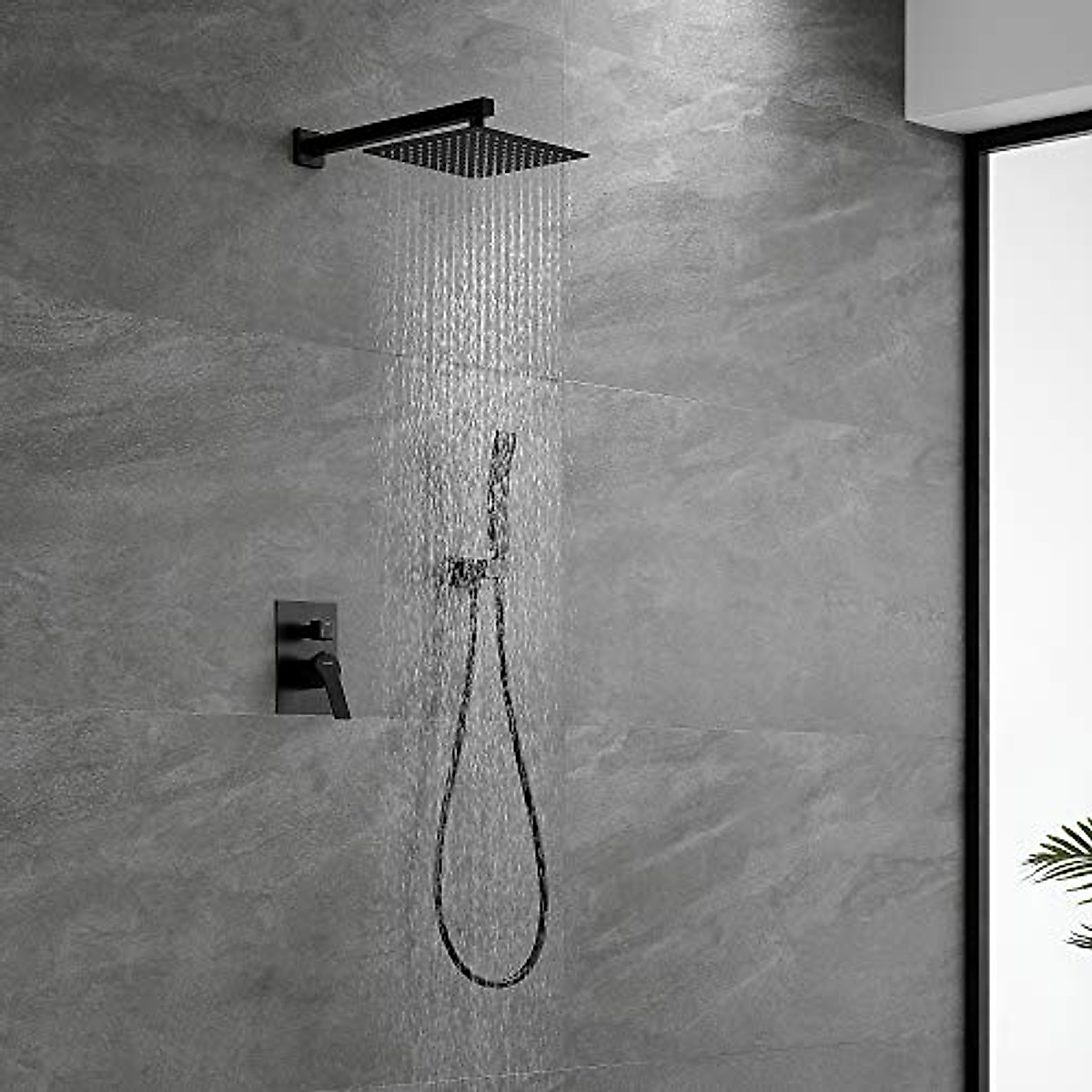 SHAMANDA Luxury Shower Set, Bathroom Single Handle Shower Faucet with Trim Valve Body Hand Shower Complete Kit, Premium Matte Black Rainfall Shower System, L70001-7