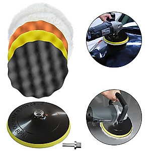7 Pcs Waxing Buffing Pad Kit, 7 Inch Buffing and Polishing Pad Kit, 3 Pcs Polishing Sponge,2 Pcs Wool Pad, and a M14 Threaded Polisher Grip Backing Plate for Car Buffer Polisher, Polishing and Waxing