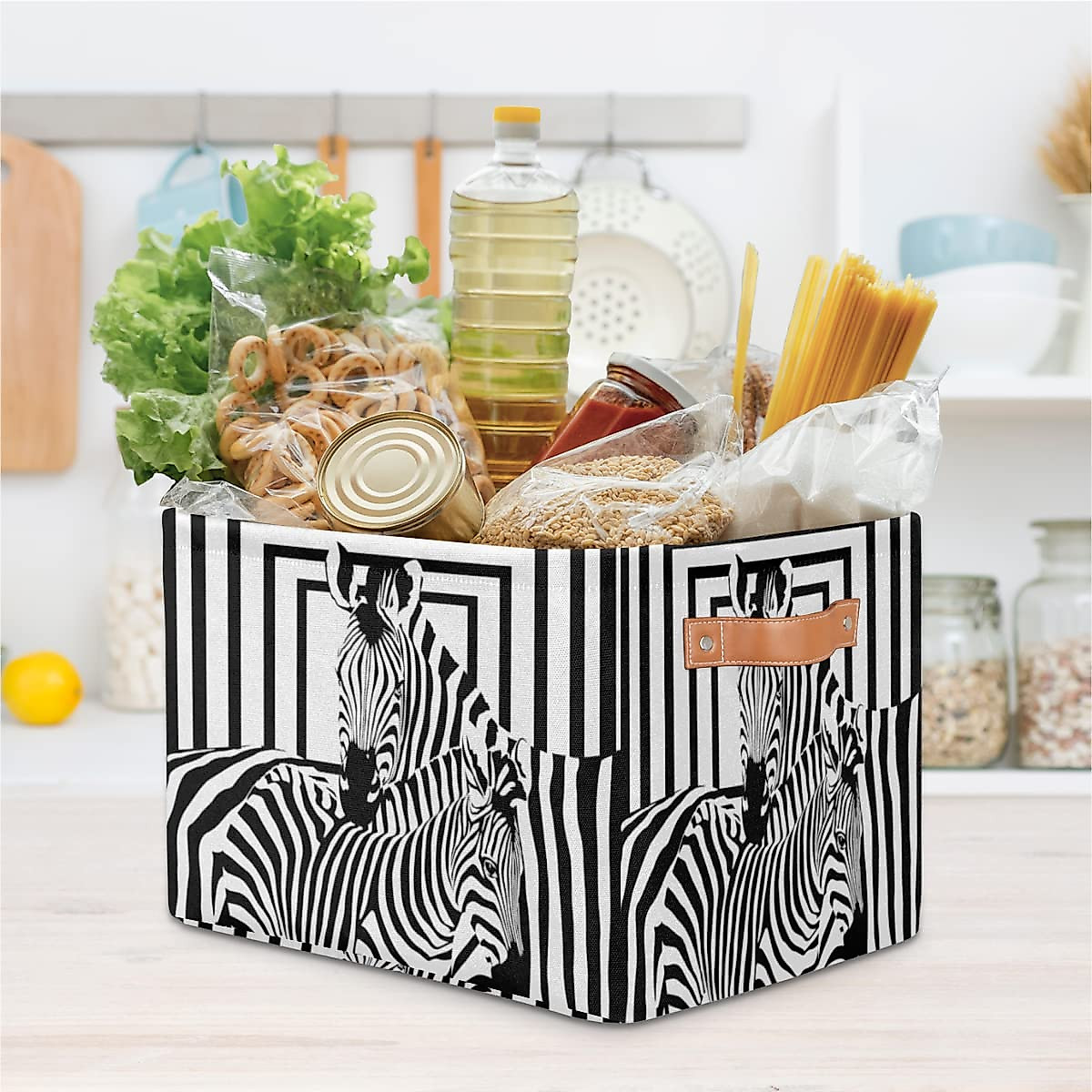 Funky Qiu African Animal Zebra Storage Basket Cube Black White Large Toys Storage Box Bin with Handle Collapsible Closet Shelf Cloth Organizer for Nursery Bedroom,15x11x9.5 in,2 Pack