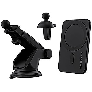 Ghostek NRGmount MagSafe Car Mount Charger iPhone 15W Fast Charging with Air Vent Clip, Dash Windshield Suction Clamp with Adjustable Arm Designed for iPhone 13 Pro Max, iPhone 12 Pro Max mini (Black)