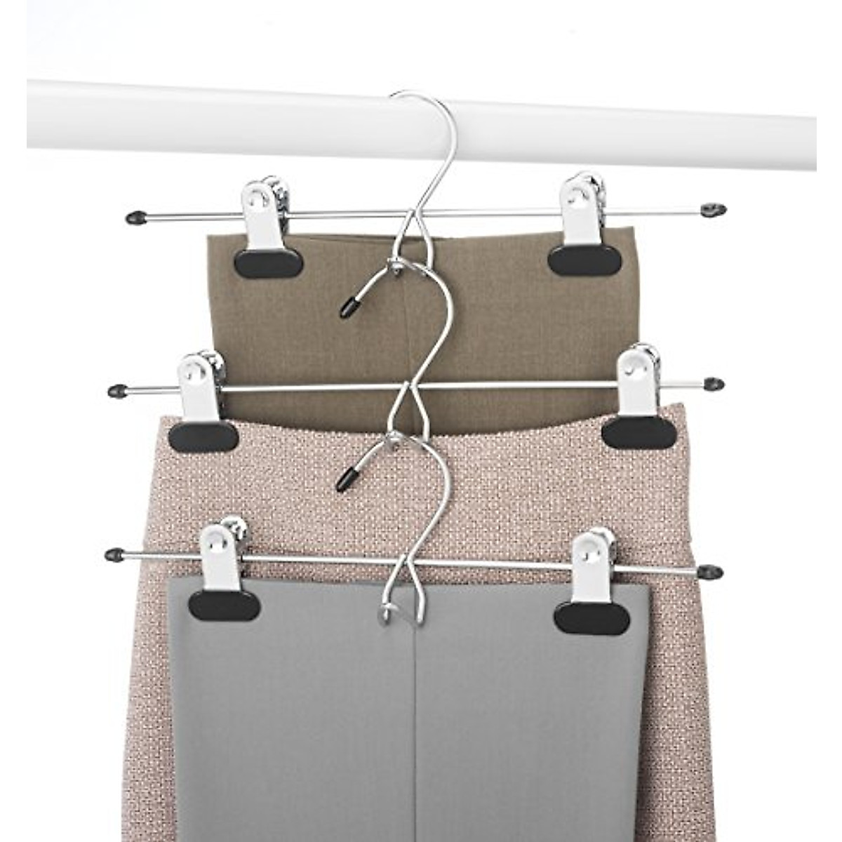 Whitmor Chrome/Black Add on Skirt & Slack Hangers, Chrome & Black
