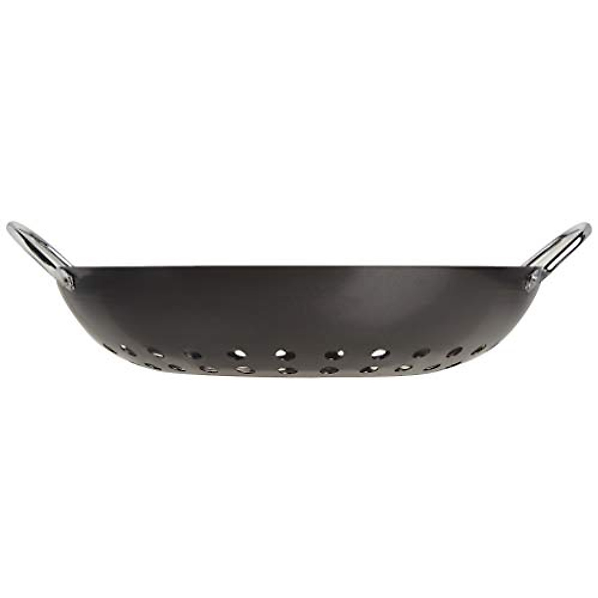 TableCraft BBQ Metal Handle 13-Inch Non Stick Coating Round Grilling Wok, Small, Black