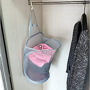 ATCYMI Hanging Laundry Hamper 2 Pack Mesh Laundry Basket Foldable Hamper Collapsible Dirty Clothes Hamper Wall Mounted Storage Bag (Gray)