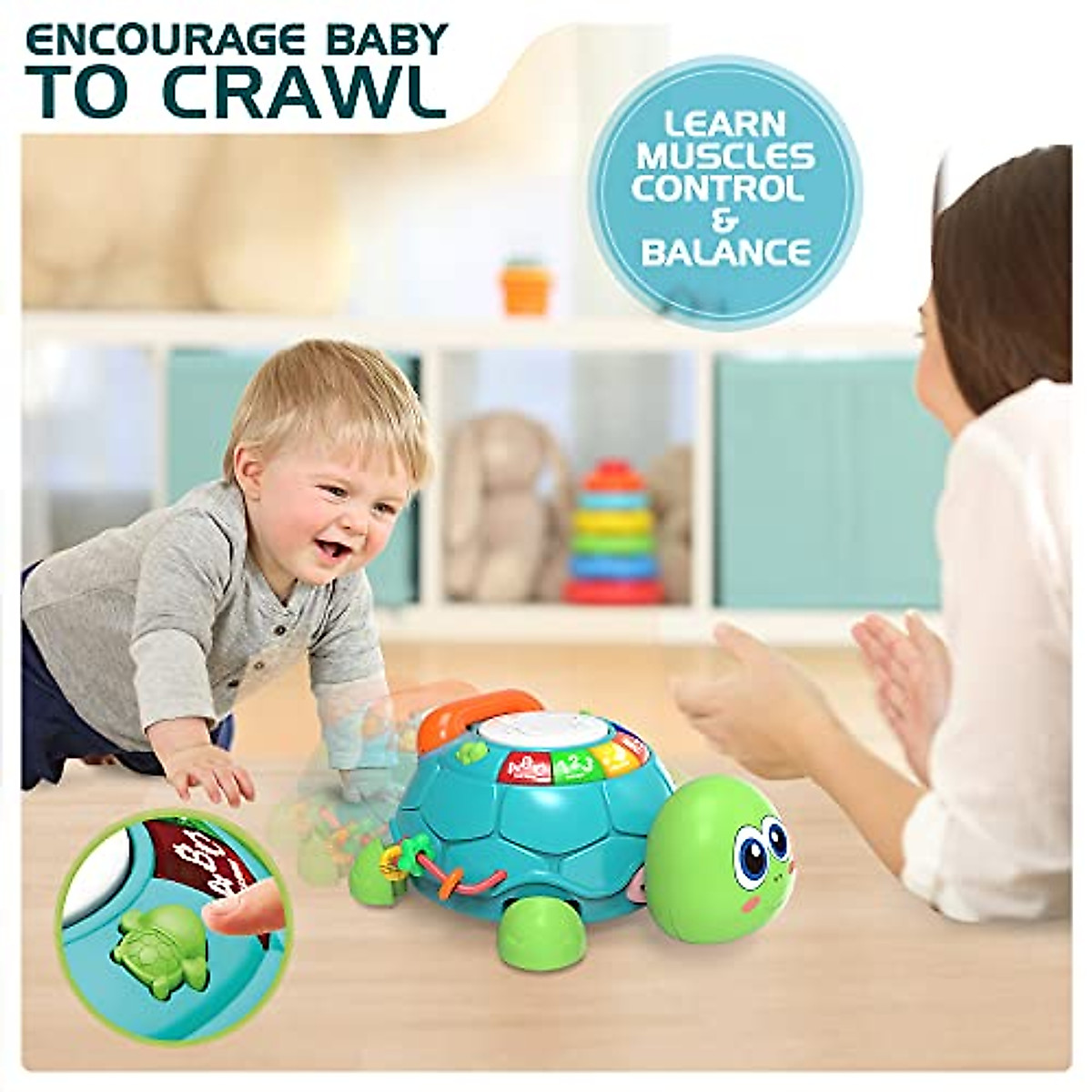 Baby Toys 6 to 12 Months, Musical Turtle Crawling Baby Toys for 12-18 Months, Early Learning Educational Toy with Light & Sound, Birthday Toy for Infant Toddler Boy Girl 7 8 9 10 11 month 1-2 Year Old