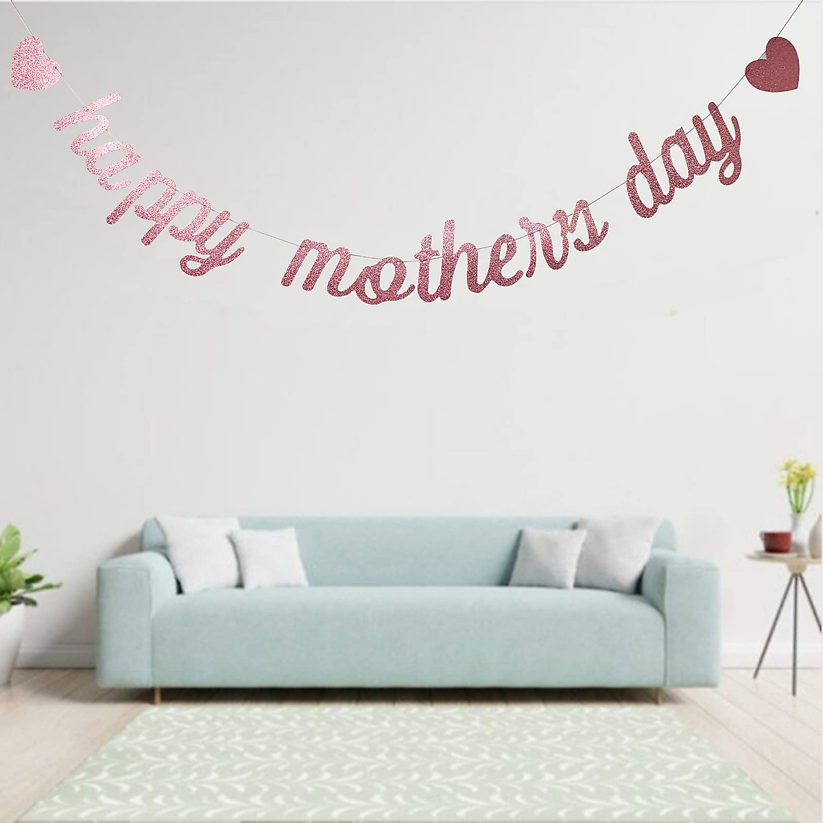Swdthnh Happy Mother's Day Rose Gold Glitter Paper Banner, Funny Best Mom Ever/Mother's Birthday Party Photo Backdrops Sign Decoration(Rose Gold Mom)