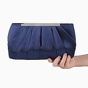 Lanpet Women's Evening Clutch Purses for Women Satin Elegant Pleated Evening Bag Silver Wedding Handbags for Women