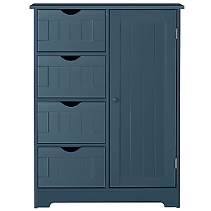 VEIKOU Bathroom Storage Cabinet with 4 Drawers, Freestanding Small Bathroom Cabinet w/Removable Shelf & Anti-Topping Design, Living Room Organizer Cabinet, Dark Teal
