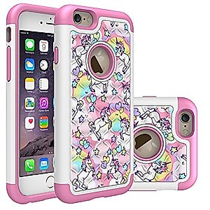 iPhone 6S Case, iPhone 6 Bling Case, Rainbow Unicorn Pattern Heavy Duty Shockproof Studded Rhinestone Crystal Bling Hybrid Case Silicone Protective Armor for Apple iPhone 6S iPhone 6