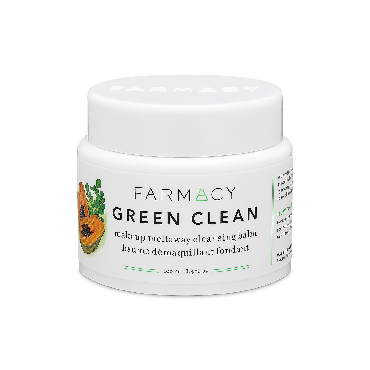 Farmacy Makeup Remover Cleansing Balm - Green Clean Waterproof Makeup Remover + Oil Based Cleanser - Gentle Exfoliating Double Cleanser - Melts From Balm to Milky Lather (100ml)