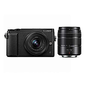 Panasonic DMC-GX85WK LUMIX 4K Mirrorless Camera with 12-32mm and 45-150mm Lenses Bundle with 64GB Memory Card, Case, Charger with Batteries, and Tripod (5 Items)