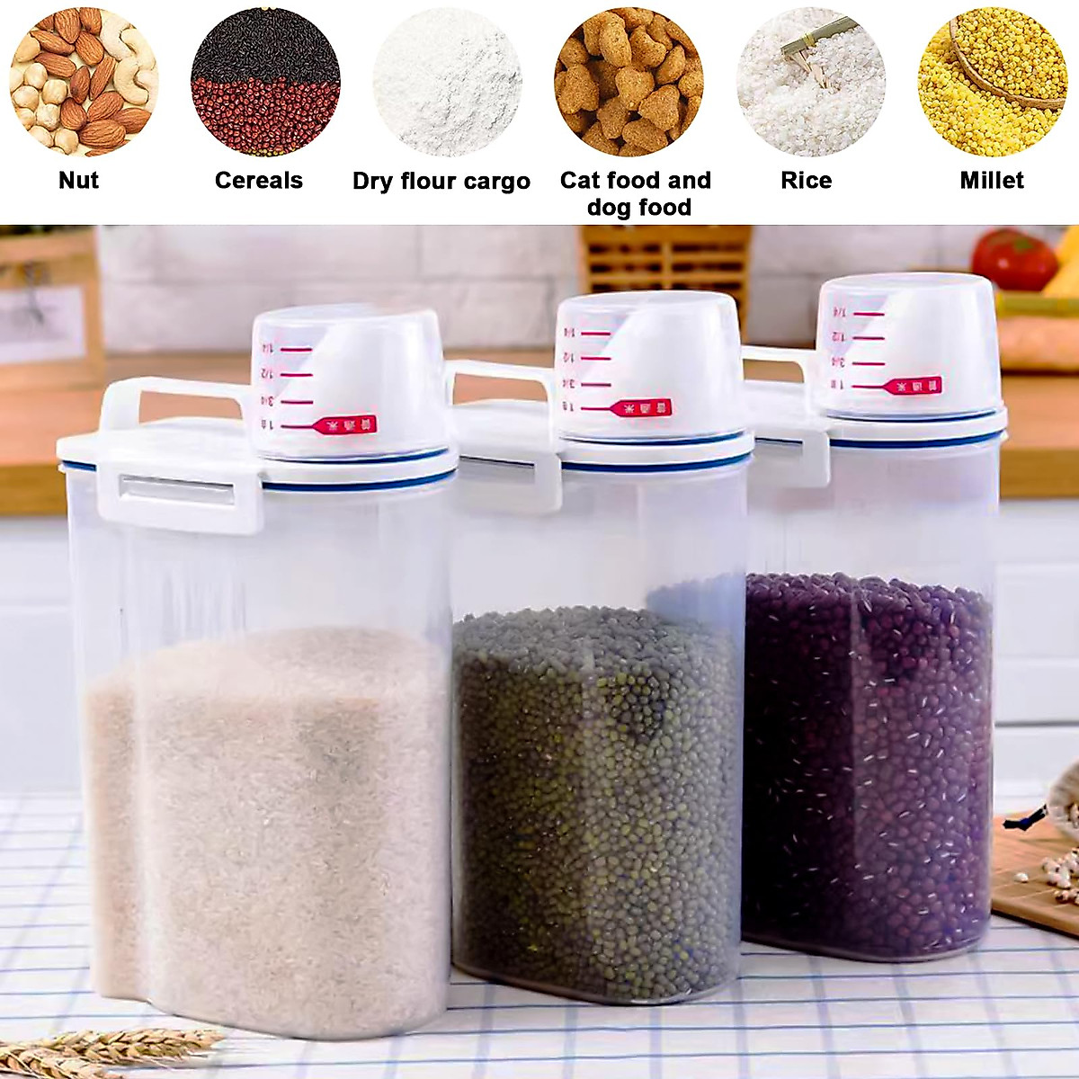 LEWIJO 7509 Rice Container Bin with Pour Spout - Airtight Storage for 4.4lbs of Rice, white