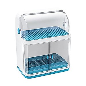 2 Tier Dish Drying Rack Drainboard Set, Compact White Transparent Kitchen Dish Rack, Plastic Dish Drying Rack Kitchen Drain Rack with Lid Cover, for Kitchen Organizer Storage Space Saver ( USA Stock )