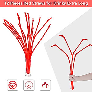 12 Pieces Flexible Drinking Straws Extra Long Plastic Straws for Camping Limited Mobility Situations Dishwasher (Red, 28 Inches)