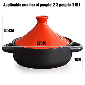 Xgxoz Enameled Cooking Pot, Tajine Ceramic Casserole with Ceramic Cone Shaped Closed Lid, Non-Stick Pot for Baking And Frying