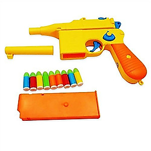 Toshi Station C96 Toy Gun with Soft Bullets and 7 Round Ejectable Magazine, Removable Barrel, Adjustable Sight and Pull Back Action